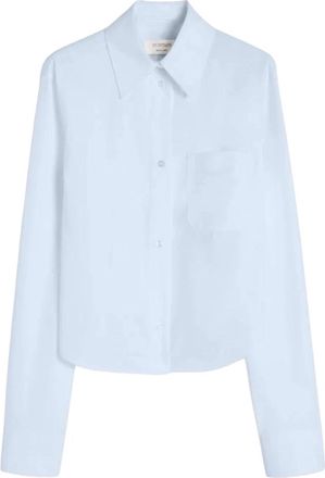 Sportmax Femme, Blouses et Chemises, Bleu, Taille: 44 FR Chemise Coton Courte Dos Pliss&eacute;