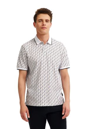 Bugatti Herren Polo Shirt Kurzarm 8150-85032D Modern Fit Polokragen Allover-Rauten-Muster stilvoll bequem pflegeleicht