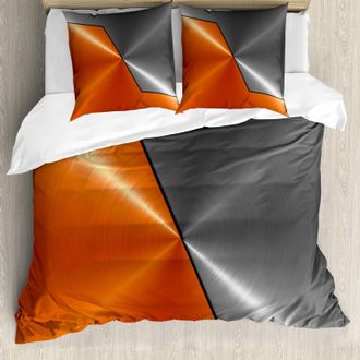 Abakuhaus Orange Grau Bettbezugs Set Für Doppelbetten, Maschinen Moderne 3D, Weicher Microfaserstoff Allegigeignet kein Verblassen,Orange Grau