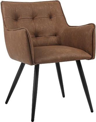 Woltu Chaise de Salle &agrave; Manger Scandinave, Chaise Rembourr&eacute;e avec Dossier et Accoudoirs, Fauteuil avec Pieds en M&eacute;tal, pour Salon, Chambre &agrave; Coucher, en PU,