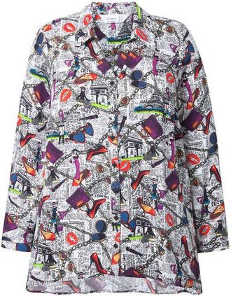 Miamoda Longbluse Bluse A-Linie Alloverdruck gerundeter Saum