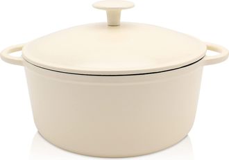 Krüger Krüger Gusseisen Topf mit Deckel - emailliert - außen creme u. innen schwarz matt - hohe Hitzebeständigkeit u. sehr gute Wärmespeicherung - für alle H