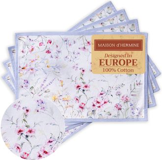Maison d'Hermine Maison dHermine Tischsets aus 100% Baumwolle, 4er-Set, 33 cm x 48 cm, dekorative, Ostern waschbare Tischsets für Dinnerpartys, Hochzeiten, Sommerblume