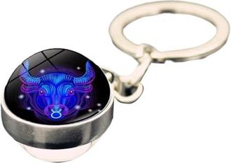 Generic Porte-cl&eacute;s constellation - Pendentif boule de verre lumineuse, breloque double face en de zinc, effet phosphorescent | Horoscope d&eacute;coration sac &agrave; main