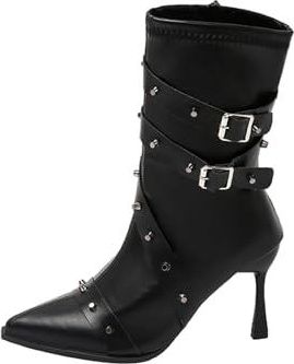 Generic Bottines &eacute;l&eacute;gantes en similicuir pour femme - Bout pointu - Boucle de couleur unie - Fermeture &eacute;clair lat&eacute;rale - Style d&eacute;contract&eacute; - Pour le bureau et