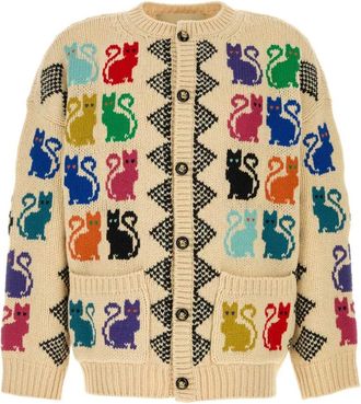 Valentino Garavani Homme, Pulls, Multicolore, Taille: M Cardigan en laine cr&egrave;me