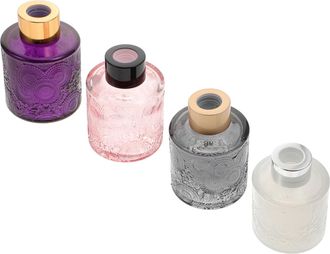 DOITOOL Geprägte Glas Parfümflakons 4 Stück 3,5cm Höhe Leere Aromadiffusorflaschen Für Trockenblumen Und Schilf Kompakte Größe Für Regale Und Schreibtisch Far