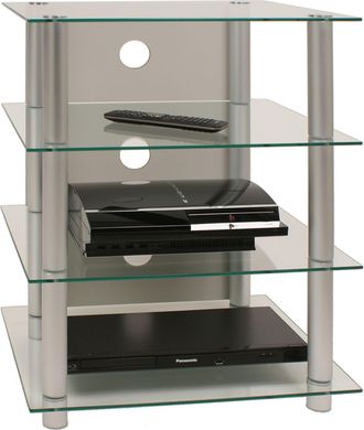 VCM HiFi M&ouml;bel | Rack Schrank Phono Regal | Alus&auml;ulen Glasb&ouml;den | Ma&szlig;e H. 70 x B. 59 x T. 49 cm | Phono Mediaregal - Blados Klarglas