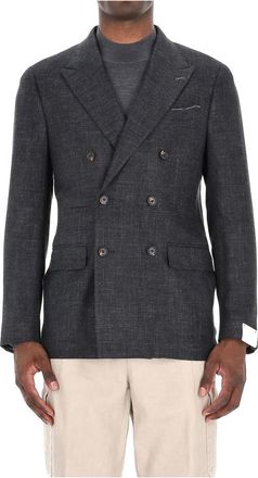 Eleventy Homme, Vestes, Gris, Taille: L Veste Grise en Laine-Lin-Soie à Double Boutonnage