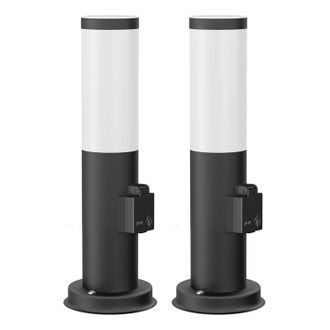 LEDs Com 2 St&uuml;ck Pollerleuchte PORU Sensor f&uuml;r au&szlig;en, 38cm, schwarz, Steckdose, inkl. E27 Lampe, Energieeffizienzklasse A (warmwei&szlig;, 4W, 935lm)