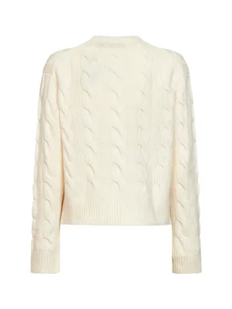 Polo Ralph Lauren Womens Cable-Knit Wool And Cashmere Crewneck Sweater Ivory