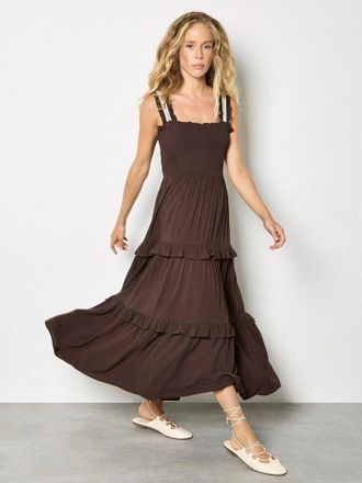 Apricot Midikleid Midi-Kleid mit gestufter Spitzenverzierung