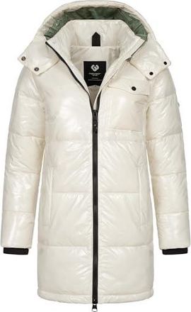 Ragwear Roobie Manteau dhiver long pour femme en mat&eacute;riau brillant matelass&eacute; avec capuche Shiny YOUMODO Taille XS-3XL, Blanc cass&eacute;., M