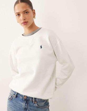 Polo Ralph Lauren Sweatshirt in Weiß mit Logo und Rundhalsausschnitt