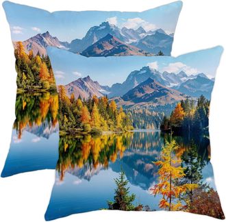 Generic Bergsee-Kissenbez&uuml;ge, Herbstbaum-Druck, dekorativ, quadratisch, Bauernhaus-Dekor, Kissenbez&uuml;ge f&uuml;r Zuhause, Sofa, Bett, Couch, 50,8 x 50,8 cm, 2 St&uuml;ck