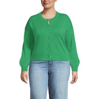 Lands End Kurzer Feinstrick-Cardigan aus Baumwolle, Damen, Gr&ouml;&szlig;e:52-54 plus, Gr&uuml;n, Baumwolle, by Lands End