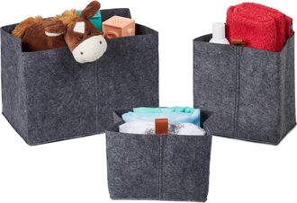 Relaxdays Aufbewahrungskorb im 3er Set, Verschiedene Größen, faltbar, Organizer für Kleiderschrank u. Schublade, grau