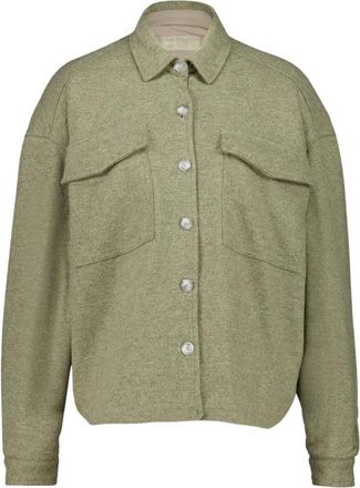 120% Lino Femme, Vestes, Vert, Taille: 38 FR Wool-Cashmere Giacca Buttoned Overshirt
