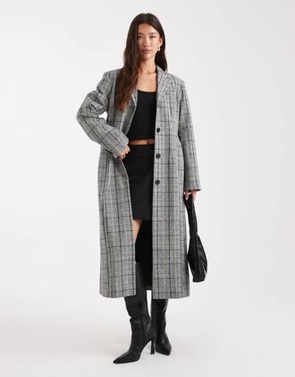 Asos Manteau à carreaux cintré à la taille - Noir et blanc-Multicolore