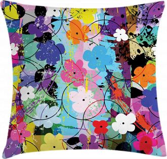 Abakuhaus Bunt Kissenbezug, Abstrakte Blumengrafik, für den Innen oder Außen Bereich geeignet mit Reißverschluß Waschbarer Stoff, 50 x 50 cm, Magenta Aqua