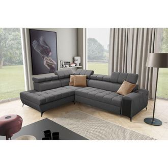 KAISER Modernes, modisches, elegantes Ecksofa mit Schlaffunktion greco vii Avra Dunkelgrau Links