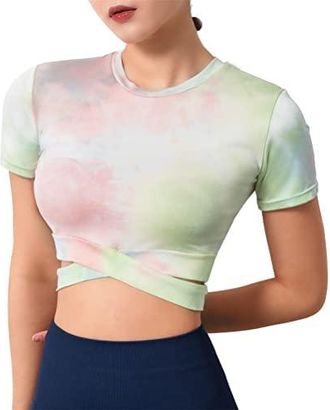 ORANDESIGNE T-Shirt Femme Sport Top Courts Activewear &agrave; Manches Longues Pilate Yoga Entra&icirc;nement Fiteness Running Crop Tops H Vert M