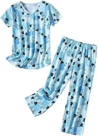 Generic Ensemble de Pyjama Femmes Manches Courtes Coton avec Pantalon, Doux &agrave; Porter et Confortable f24