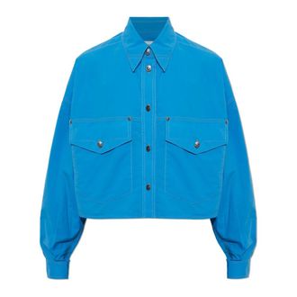 Versace Femme, Blouses et Chemises, Bleu, Taille: 40 FR Chemise Courte en Popeline de Coton