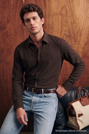 Trendyol MAN Herren Braun Einfarbig Lang Regular Fit Hemden