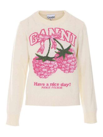 Ganni Pull Col Rond - Blanc