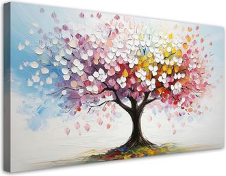 Feeby Leinwandbild - Bilder Wohnzimmer - Bunter Baum - 80x40 1tlg - Deko Schlafzimmer - Wanddekoration - Aesthetic - Groß Moderne Bild - Foto auf Leinwand