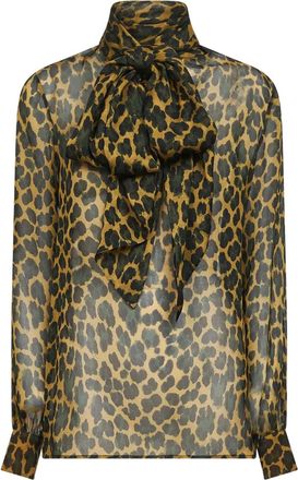 Saint Laurent Lavallière Bluse mit Leoparden-Print - Braun