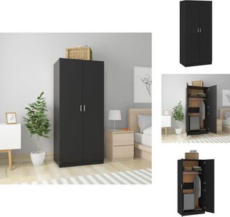 vidaXL Kleiderschrank Schwarz 80x52x180 cm Holzwerkstoff - Schlafzimmerm&ouml;bel - Kleiderschrank - Garderobe - Holzschrank - Schwarzer Kleiderschrank