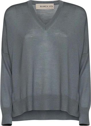 Blanca Vita Pull col en V - Femme - Pulls - Gris - Taille: 36 FR