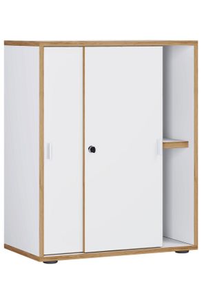 MID.YOU Mid.you Aktenschrank, Wei&szlig;, Honigeiche, Holzwerkstoff, 1 F&auml;cher, 60x74x33 cm, abschlie&szlig;bar, Arbeitszimmer, Aktenschr&auml;nke