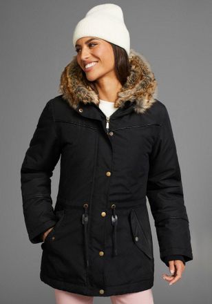 Laura Scott Winterjacke figurbetonte Passform, mit Kapuze, mit abnehmbarem Fellimitat