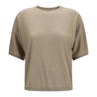 Brunello Cucinelli Pullover mit kurzen &Auml;rmeln aus Kaschmir und Seide - - Tops - Damen - Braun - S