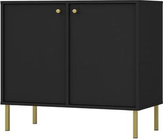 Selsey Schwarz-Graphite Kommode 73,9x83,6x40,8 cm - Metallf&uuml;&szlig;e Gold, Elegantes, Praktisches Design, 2 T&uuml;rig - Laminierte Spanplatte (16 mm), HDF R&uuml;ckwand - S