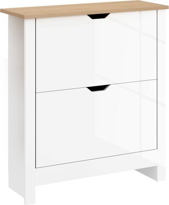 HOMCOM Schmaler Schuhschrank, platzsparender Schuhschrank mit 2 Klappschubladen und verstellbaren Einlegeb&ouml;den f&uuml;r 12 Paar Schuhe f&uuml;r Flur und Wohnzimmer, Ho