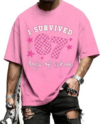 Generic Six Seven T-Shirt - I Survived 67 Days of School Funny Graphic T-Shirt Coton Mode Casual 67 Print T-Shirts Daily Holiday, rose fonc&eacute;, 5XL