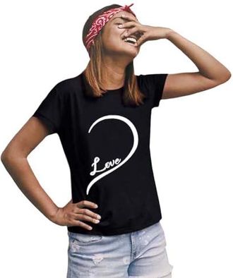 Generic T-shirt d&eacute;contract&eacute; &agrave; manches courtes et col rond pour femme de la Saint-Valentin 2026, Noir, XXL