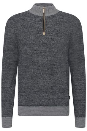 Bugatti Herren Troyer Strickpullover Stehkragen kurzer Reißverschluss Regular Fit