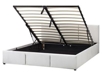 Beliani Bett Samt helles Grau mit hohem Kopfteil Lattenrost 160x200 cm Bettkasten Bousse