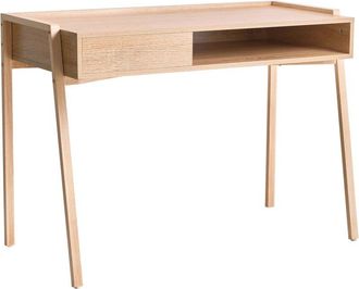 Beliani Bureau Minimaliste en Panneaux de Particules 107 x 48 cm avec &Eacute;tag&egrave;re et Tiroir Pieds en Fer Marron Clair Kofoten
