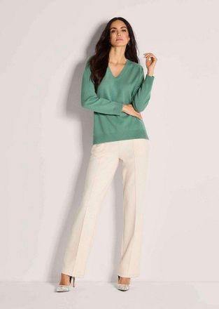 Madeleine Strickpullover Casual Strickpullover mit V-Ausschnitt Langarmshirt mit eleganten Rippstrickabschl&uuml;ssen und Langarm