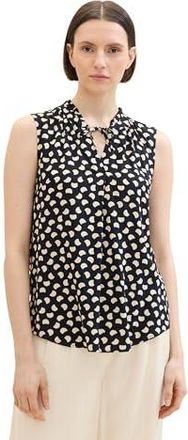 Tom Tailor Chemisier Basique pour Femme avec détails Volants sur Le col, 36377 - Bleu Marine à Pois, 40