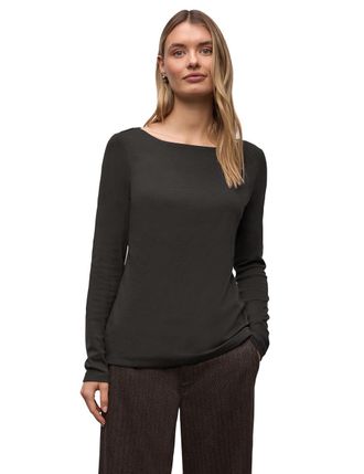 Street One Basic Langarmshirt Darkest Brown 46