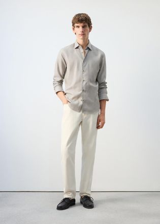 Mango Chemise regular fit 100 % lyocell &agrave; rayures olive - Homme - XXL - MANGO MAN