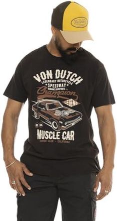 Von Dutch Tee Shirt Homme 100% Coton, T-Shirt Homme Muscle, Col Rond & Regular fit, Noir Taille L