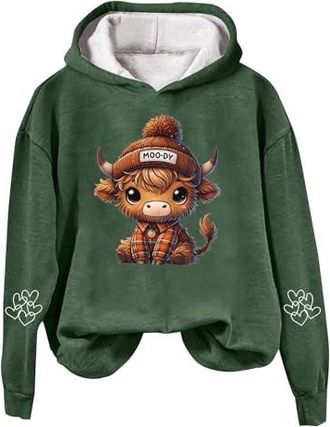 Generic Sweats &agrave; motif vache pour femmes sweatshirts pour femmes imprim&eacute; vache occidentale chemise country western sweatshirt, Vert, XXL